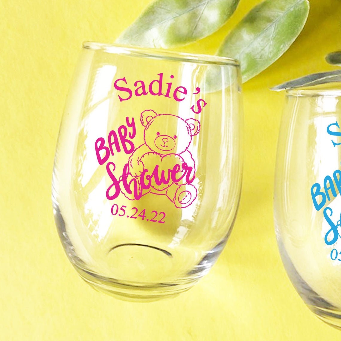 Printed 24 pieces of Teddy Bear Personalized Stemless Wine | Etsy