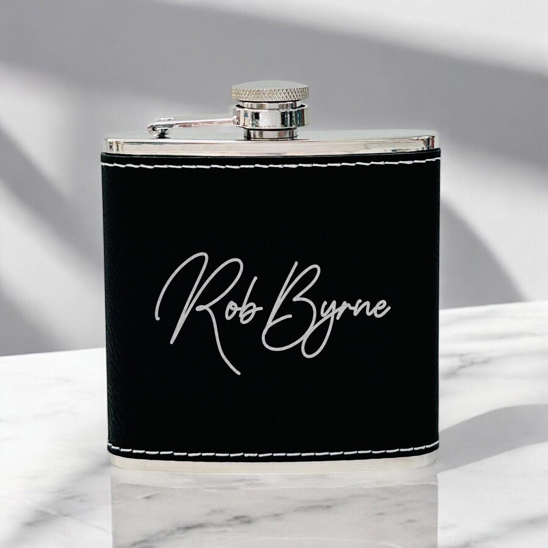 Personalized Whiskey Flask: Engraved Signature Faux Leather Hip Flask ...