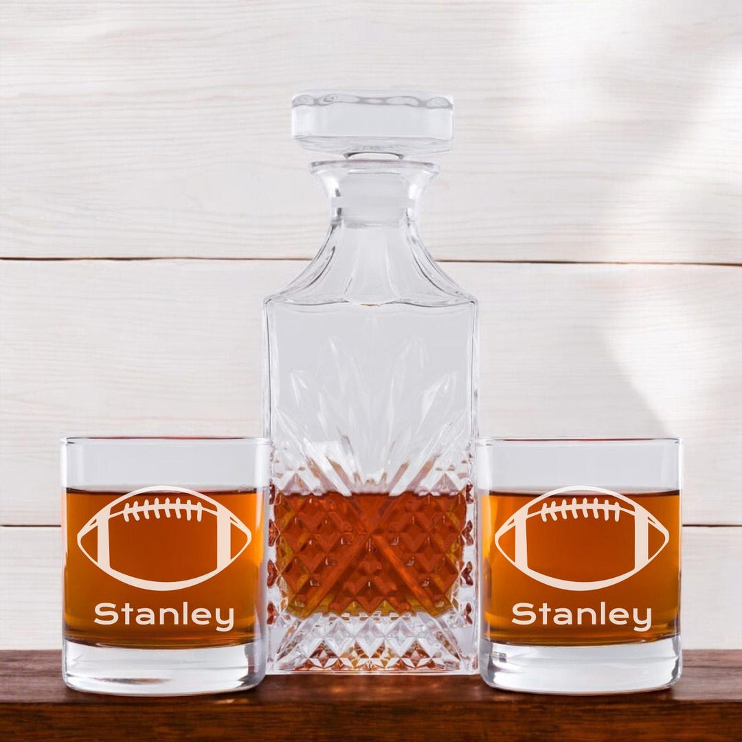 Football Whiskey Decanter Set: Engraved Diamond Pattern Glass - Etsy