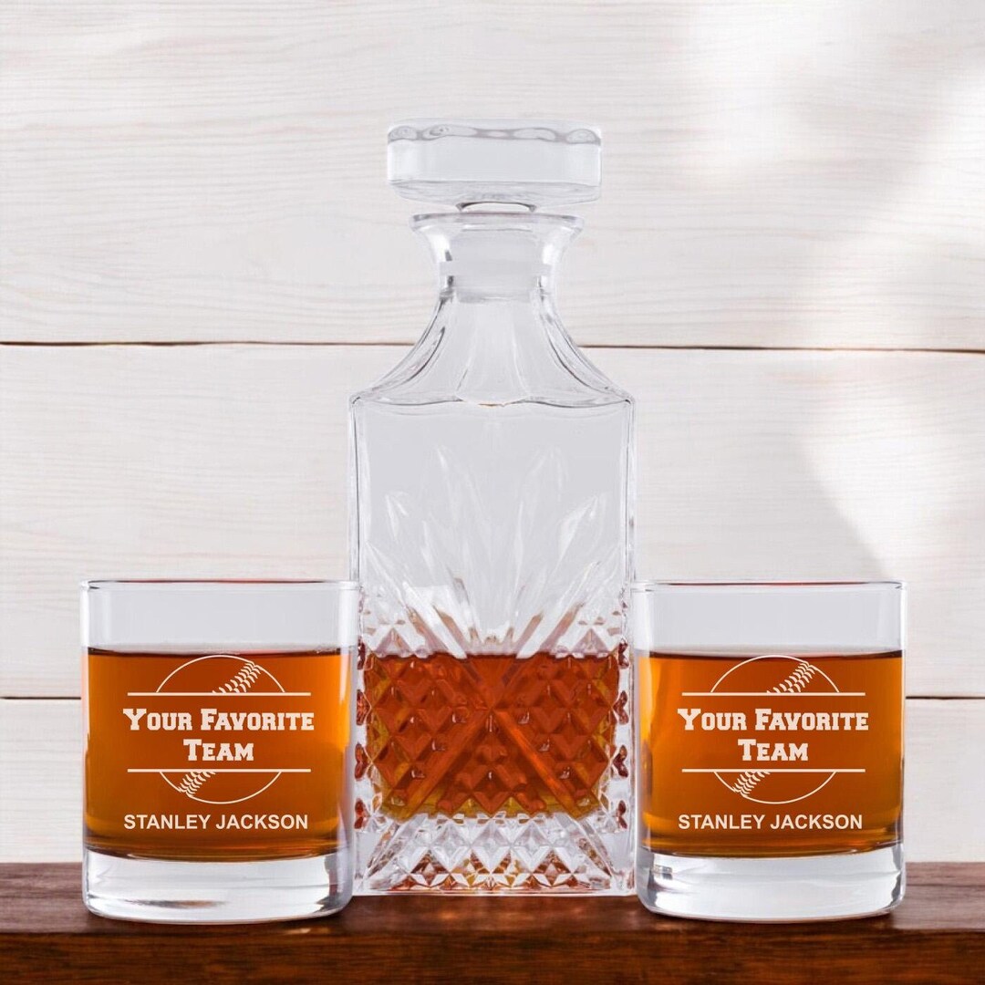 Baseball Whiskey Decanter or Whiskey Rocks Glasses, Diamond Pattern ...