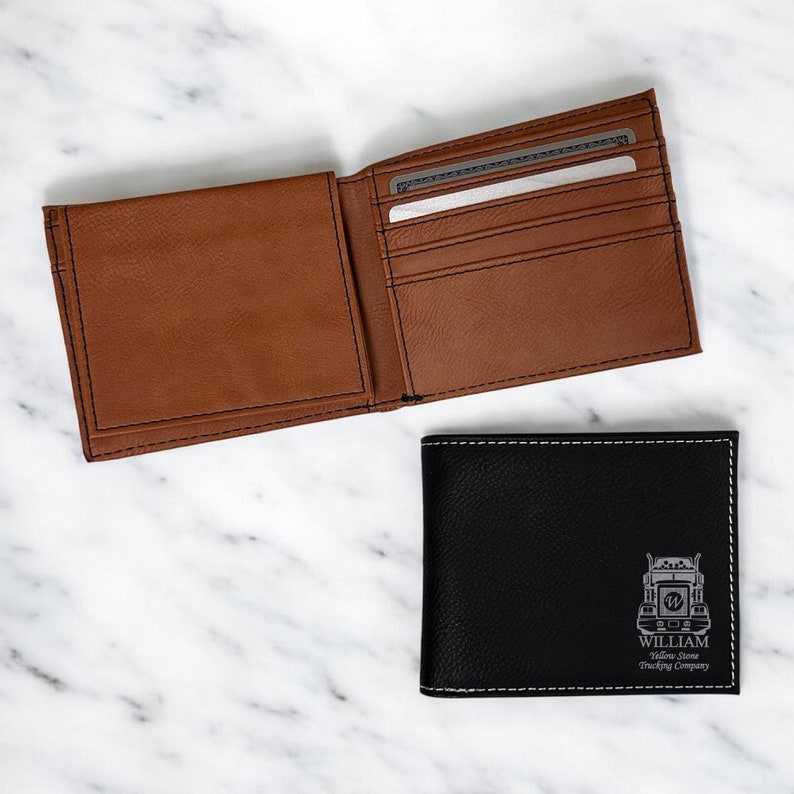 Personalized Trucker Faux Leather Wallet: Engraved Bifold Gift - Etsy