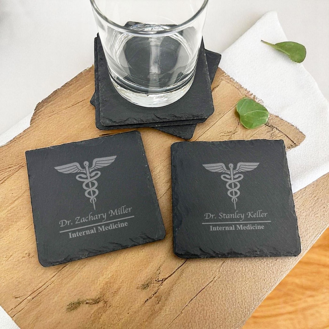 Engraved Slate Coaster Set: Personalized Medical Doctor Gift, 4 Pieces ...