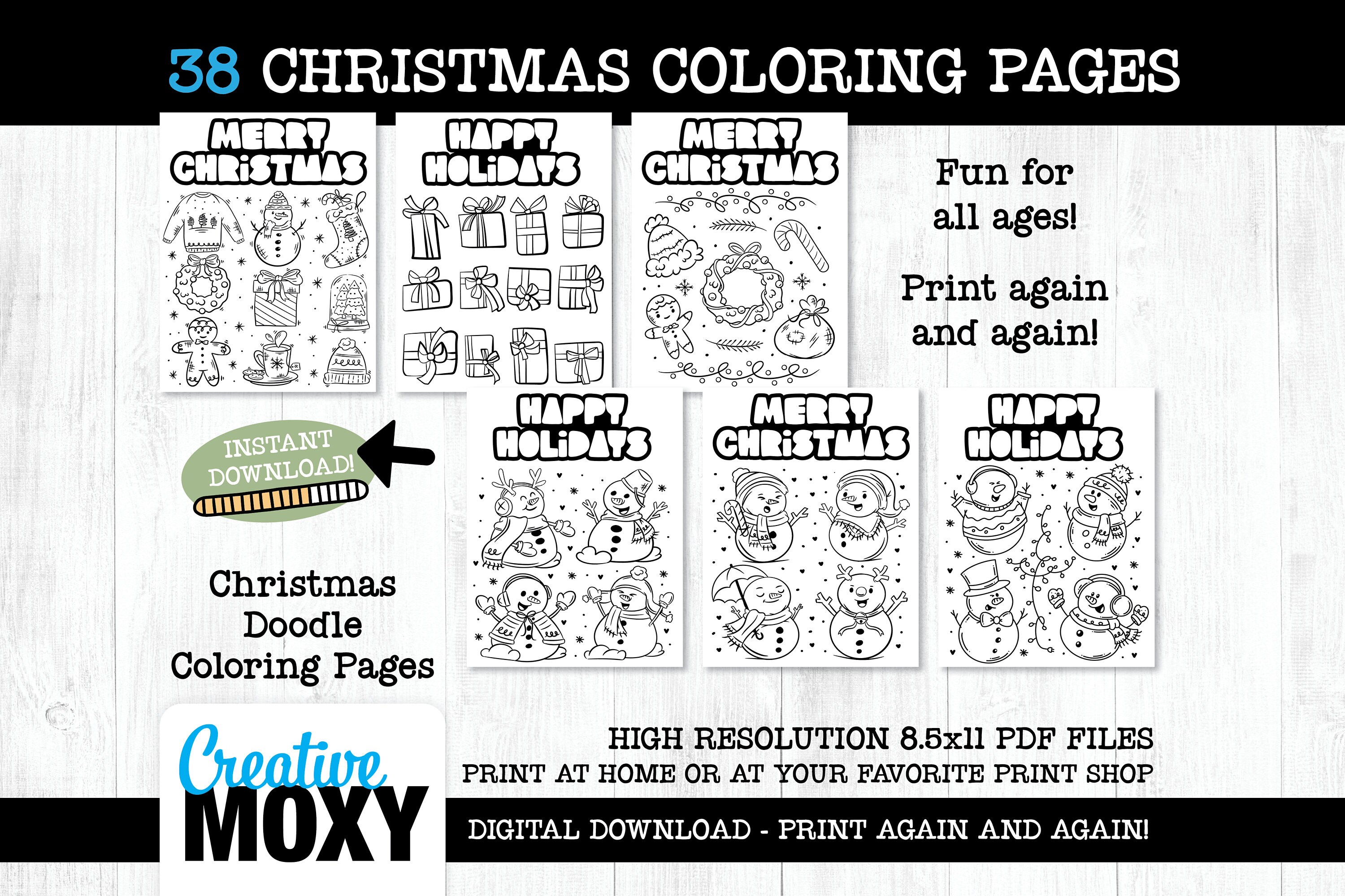 Christmas Doodle Coloring Pages 38 Pages of Holiday Fun to Color Kids ...