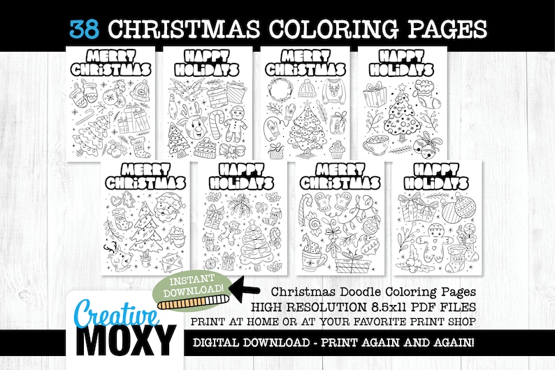 Christmas Doodle Coloring Pages 38 Pages of Holiday Fun to Color Kids ...