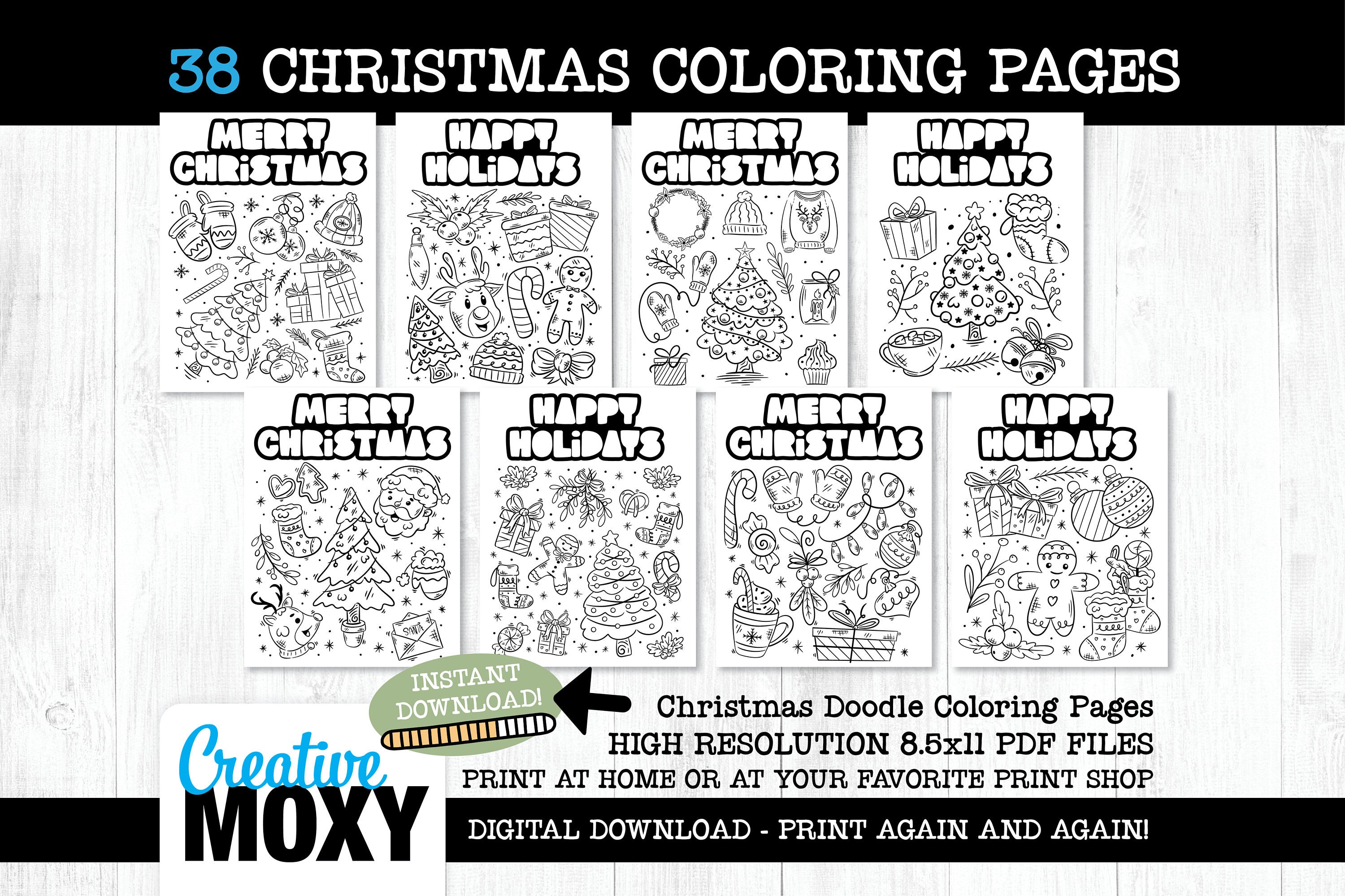 Christmas Doodle Coloring Pages 38 Pages of Holiday Fun to Color Kids ...