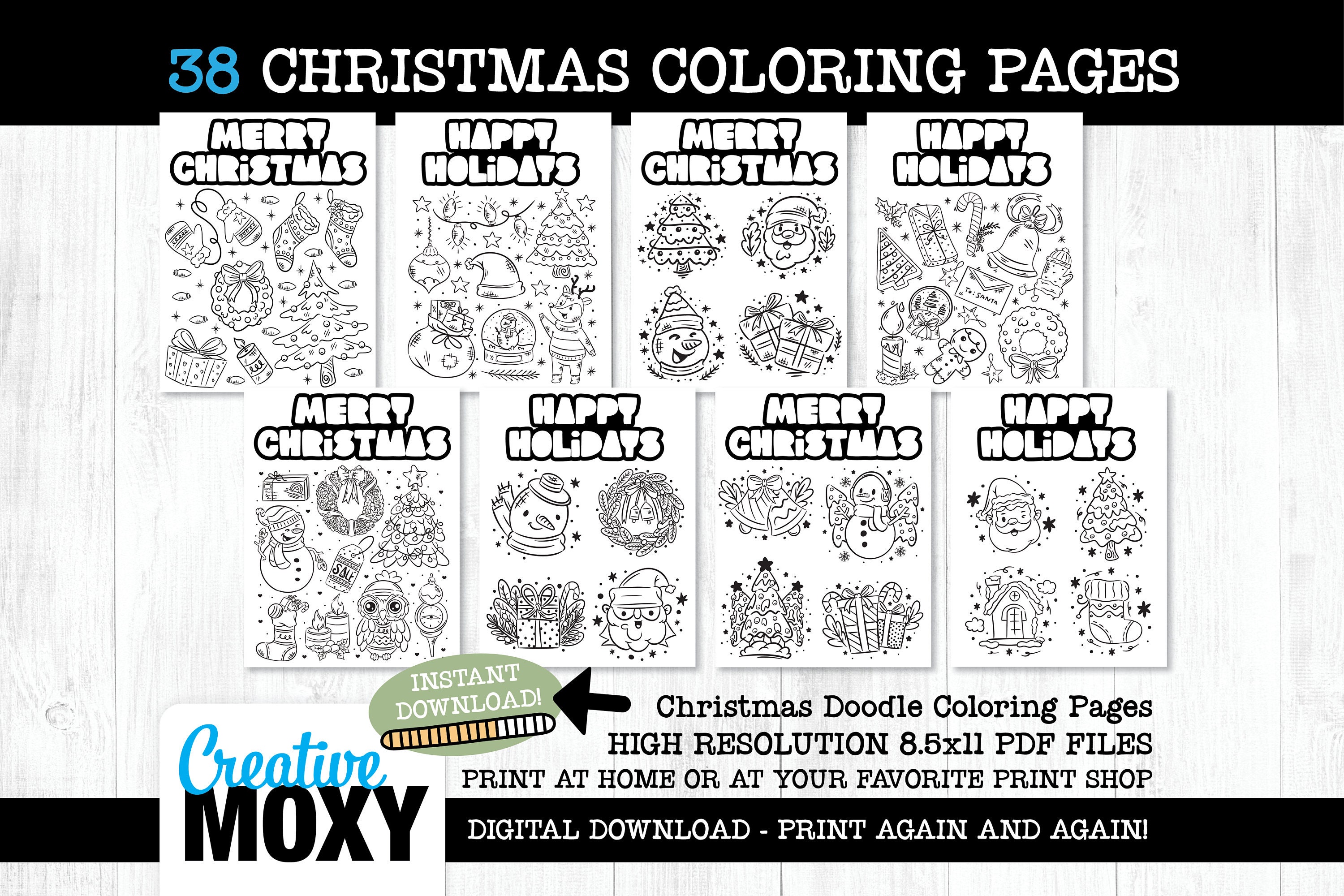 Christmas Doodle Coloring Pages 38 Pages of Holiday Fun to Color Kids ...