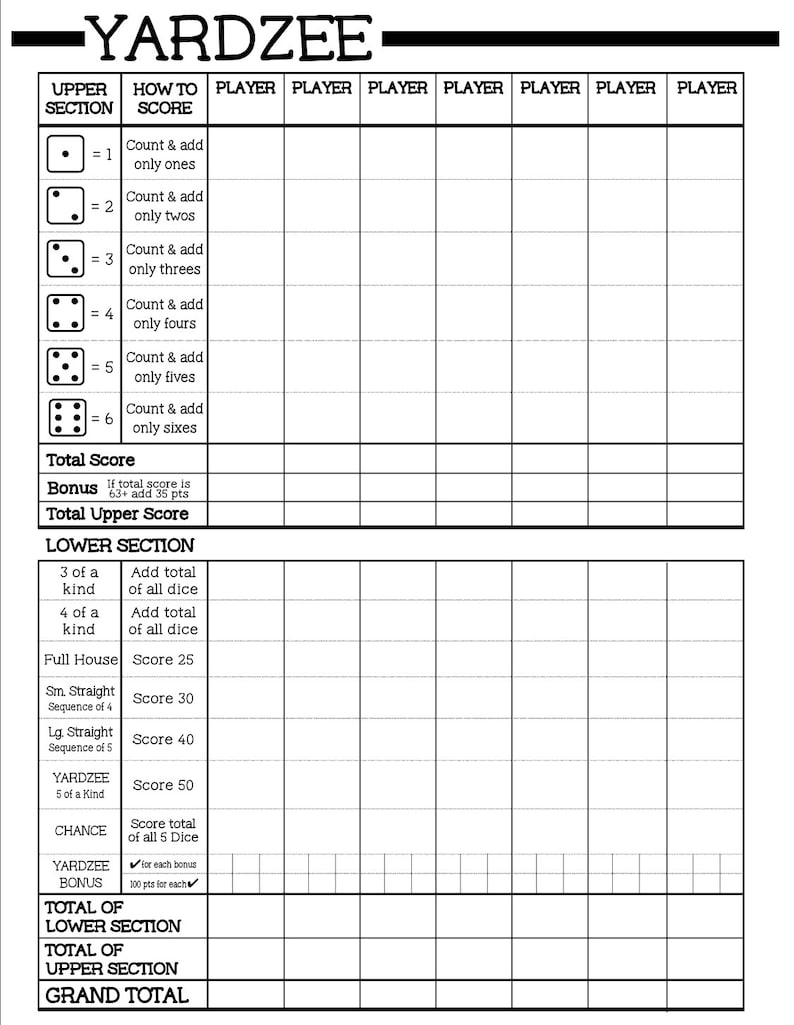 Yardzee Outdoor Game Ultimate Bundle Kit Digital Download Printable ...