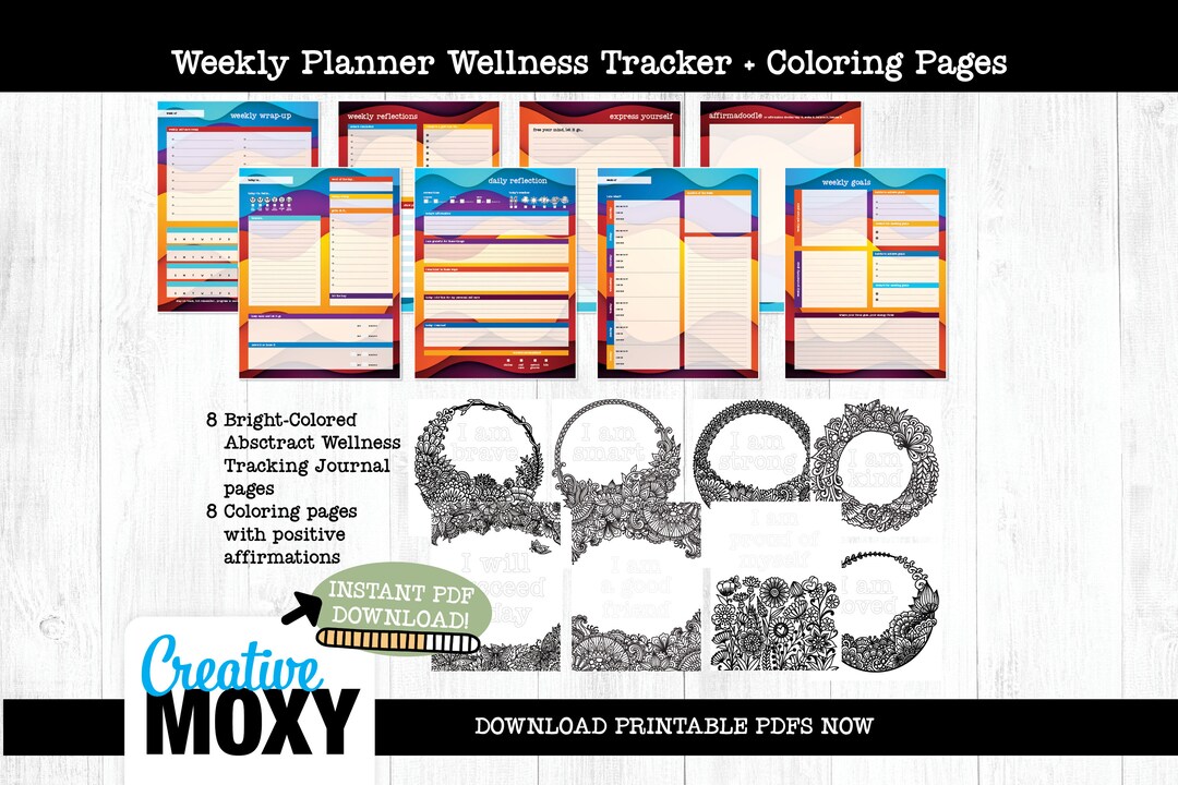 Mindfulness Wellness Tracker, Coloring Pages, Self-improvement (digital ...