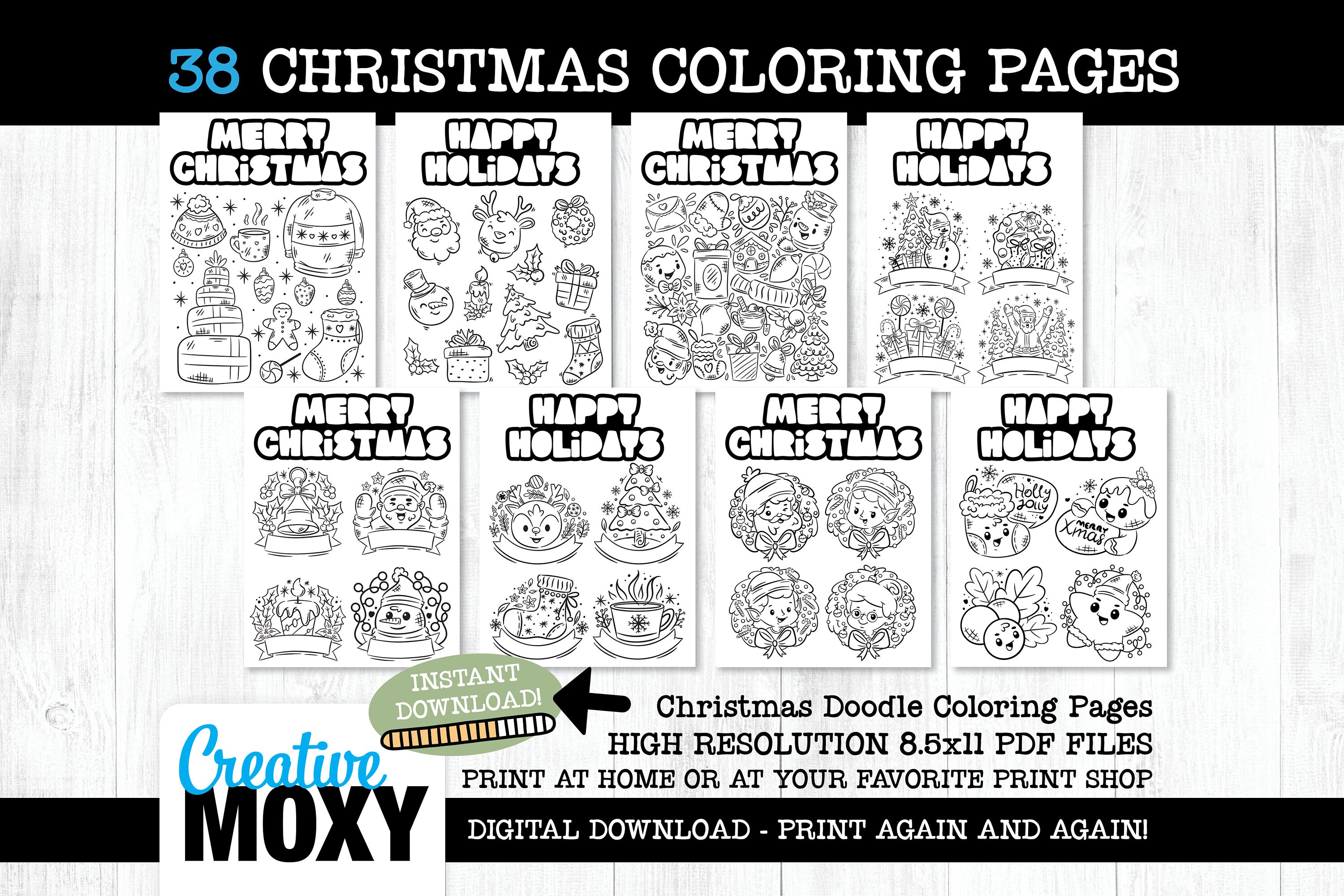 Christmas Doodle Coloring Pages 38 Pages of Holiday Fun to Color Kids ...
