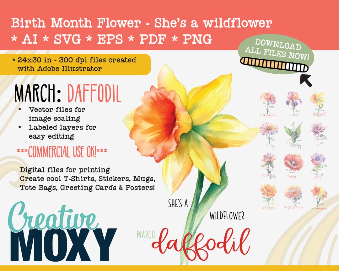 March Birth Month Flower Daffodil - She's a Wildflower Digital Download ...