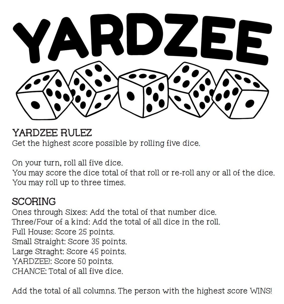 Yardzee Outdoor Game Ultimate Bundle Kit Digital Download Printable ...