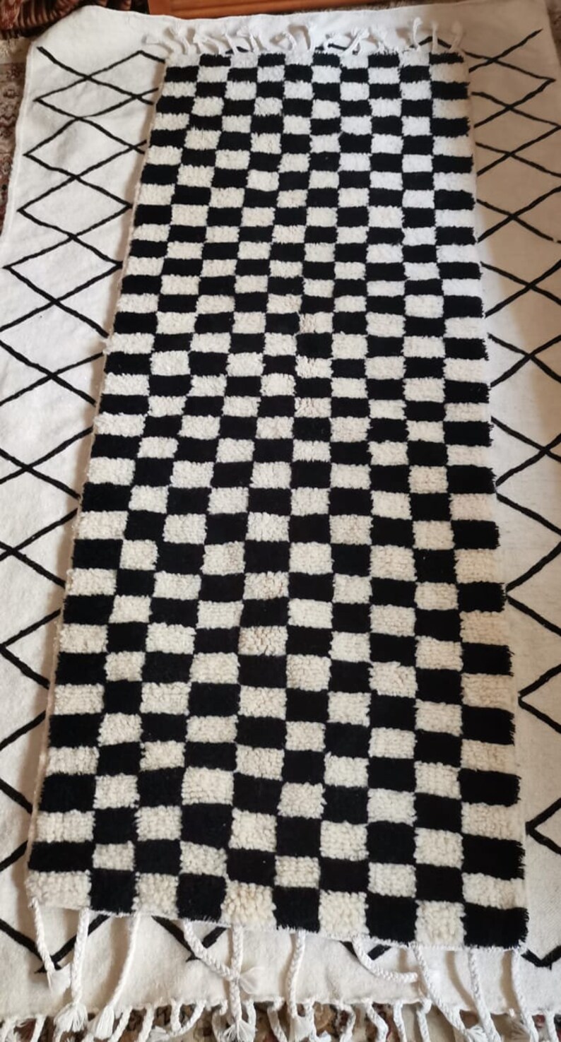 Custom Chess Runner Checker Moroccan Runner Beni Rug Black - Etsy