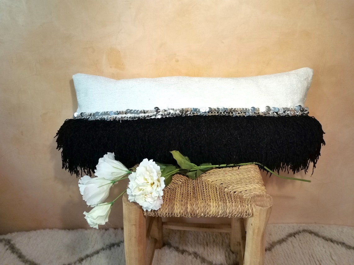 Black Designer Moroccan Handwoven Small Lumbar Cover - Etsy