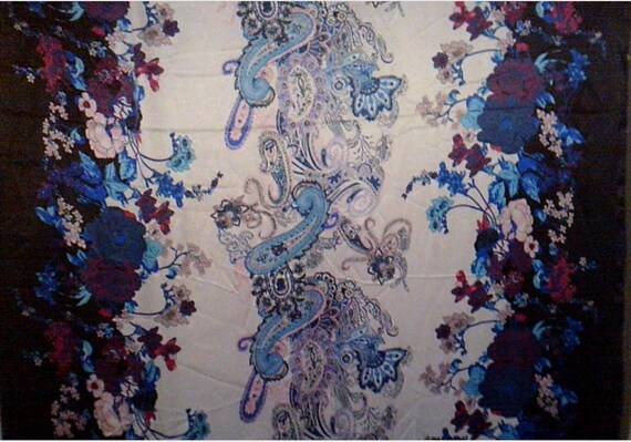 NEW Satin Border Print Fabric Blue White Navy Silky Shinny - Etsy