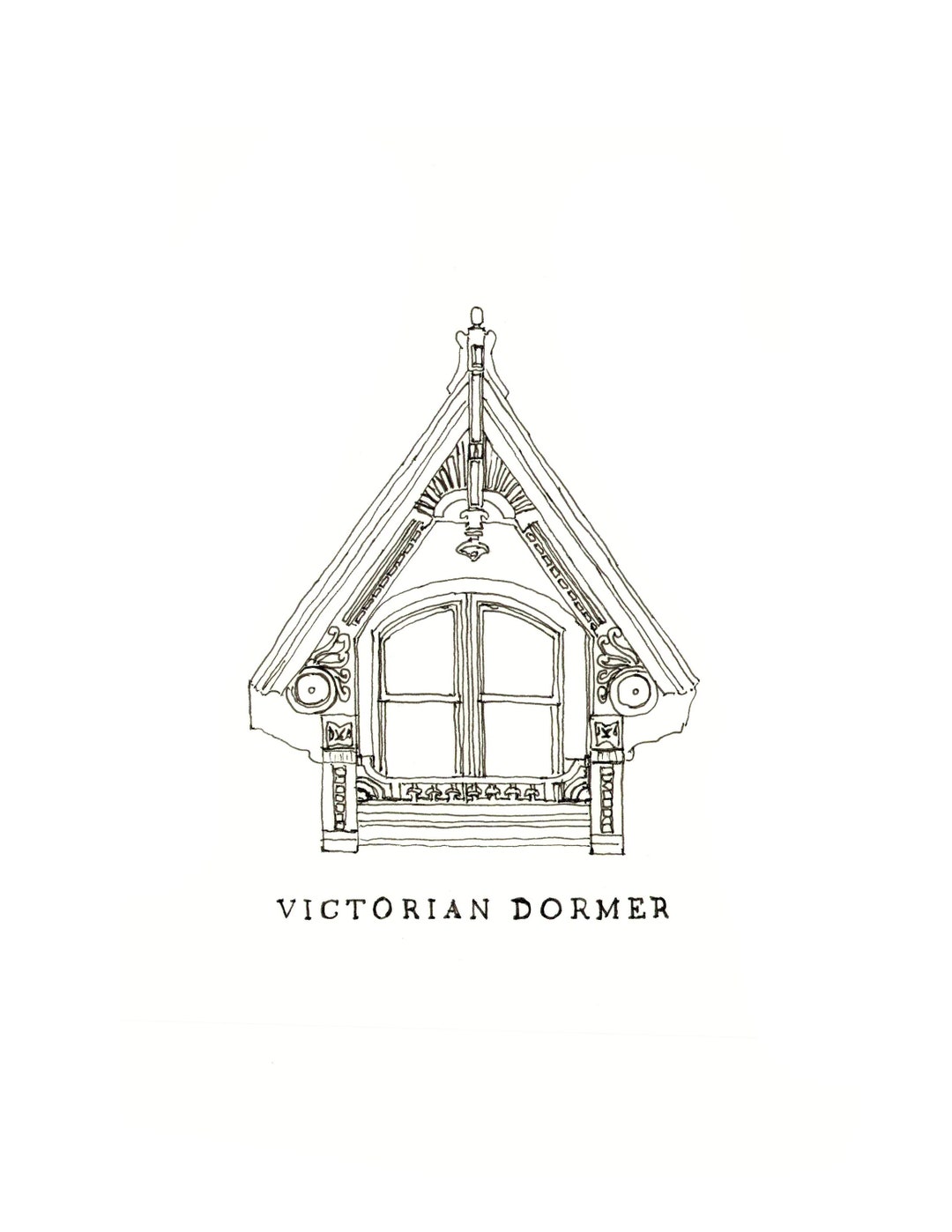 Pen & Ink Victorian Dormer, Printable, Vintage Architecture, Original ...