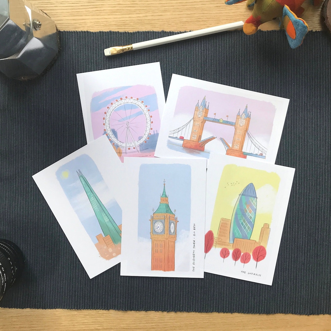 5 London Landmark Postcards, London Notecards With Envelopes - Etsy
