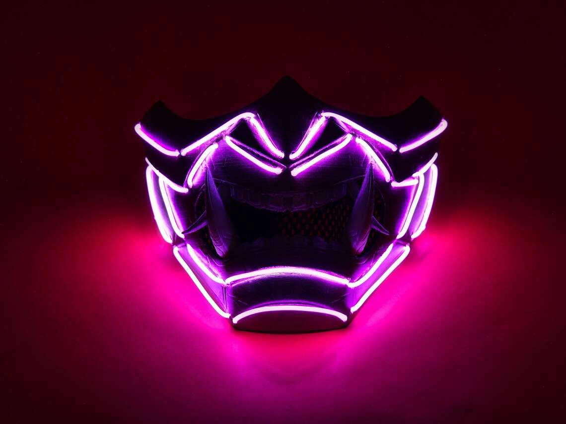 Glowing Cyberpunk Oni Mask Cyber Oni Mask Menpo Mask - Etsy