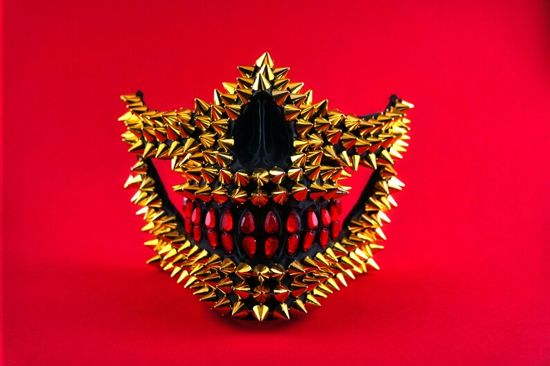 Golden Spikes Skull Mask - Golden Skull Mask - Spike Mask - Half Mask ...