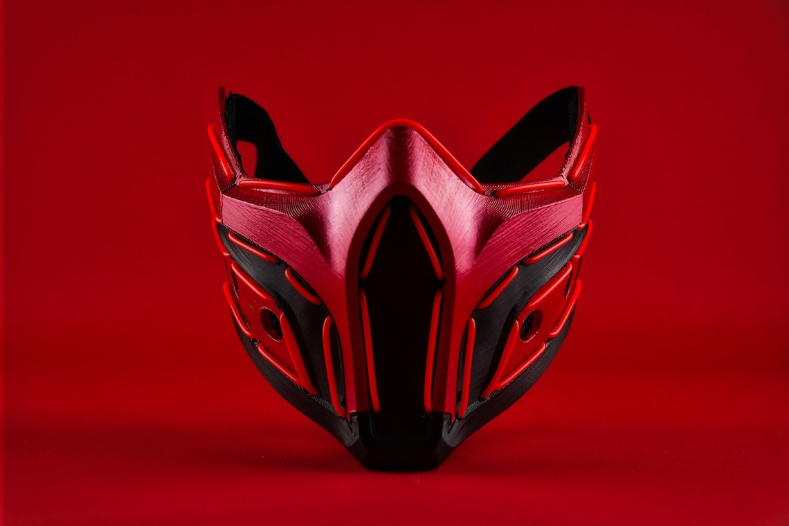 Glowing Red Ninja Mask Cyberpunk Samurai Oni Cosplay Light up Costume ...