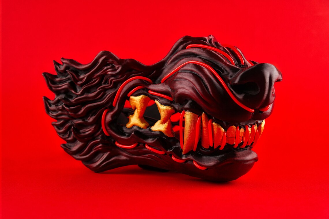 Glowing Cyberpunk Samurai Wolf Mask - Samurai Wolf Mask - Wolf Mask ...