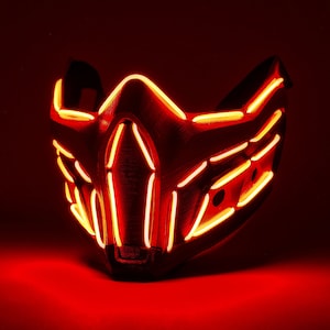 Glowing Red Ninja Mask - Cyberpunk Mask - Red Ninja Oni Mask ...