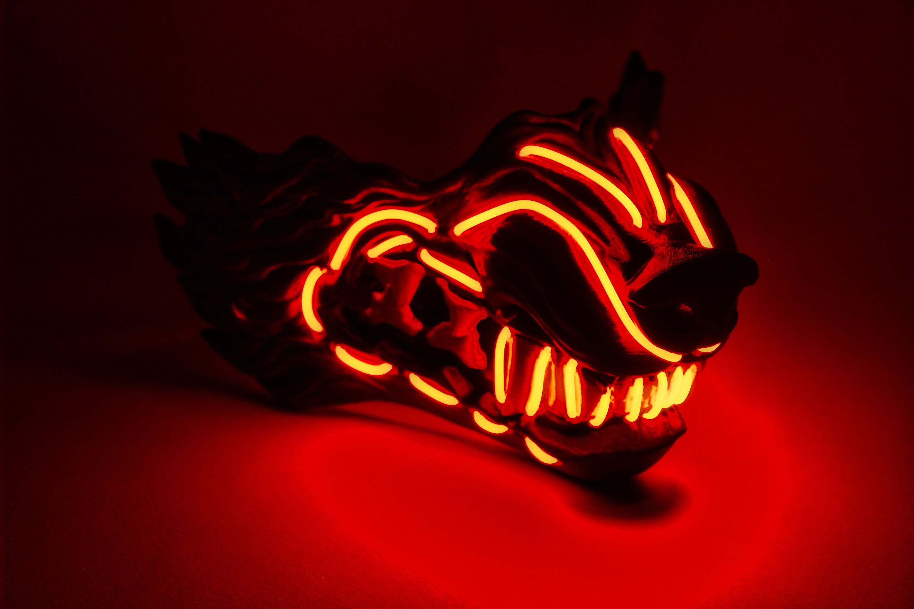 Glowing Cyberpunk Samurai Wolf Mask - Samurai Wolf Mask - Wolf Mask ...