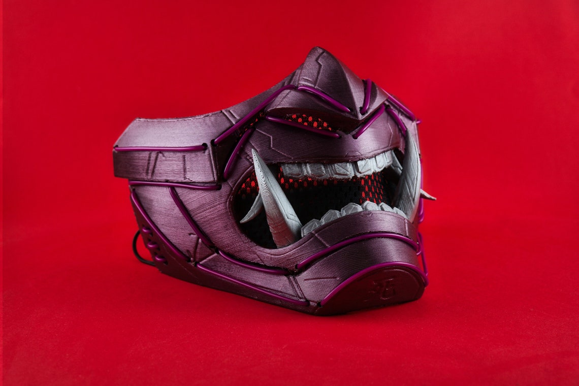 Glowing Cyberpunk Oni Mask Cyber Oni Mask Menpo Mask - Etsy