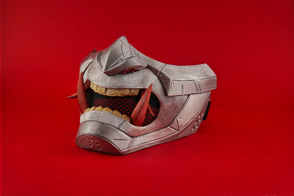 Cyberpunk Oni Mask Cyber Oni Mask Menpo Mask Gold Tooth | Etsy