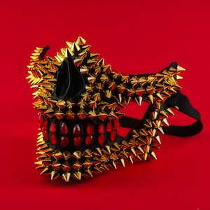 Golden Spikes Skull Mask - Golden Skull Mask - Spike Mask - Half Mask ...