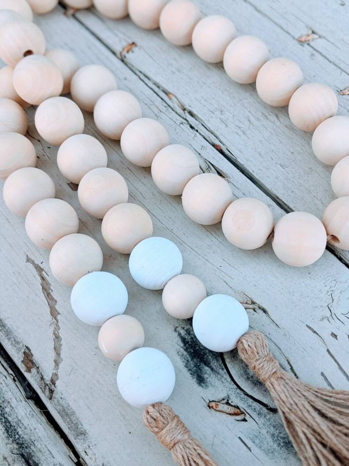 Large Farmhouse Garland Wood Bead Garland Beaded Garland - Etsy