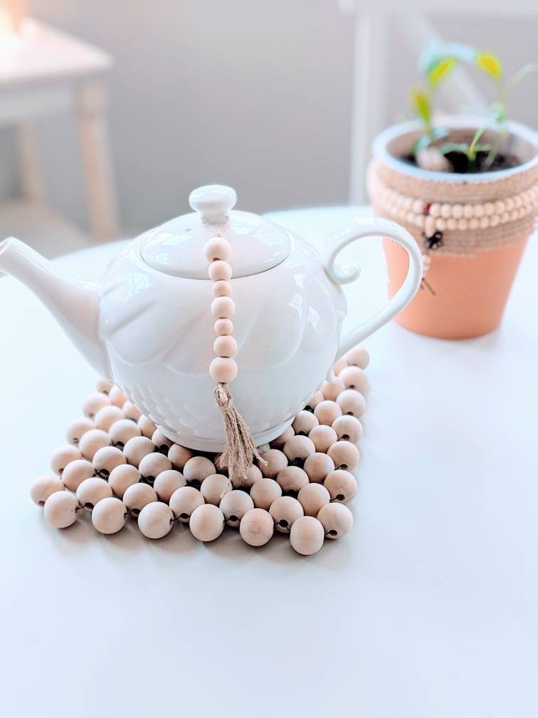 Handmade West Elm Coaster Modern Wooden Bead Coaster Boho | Etsy