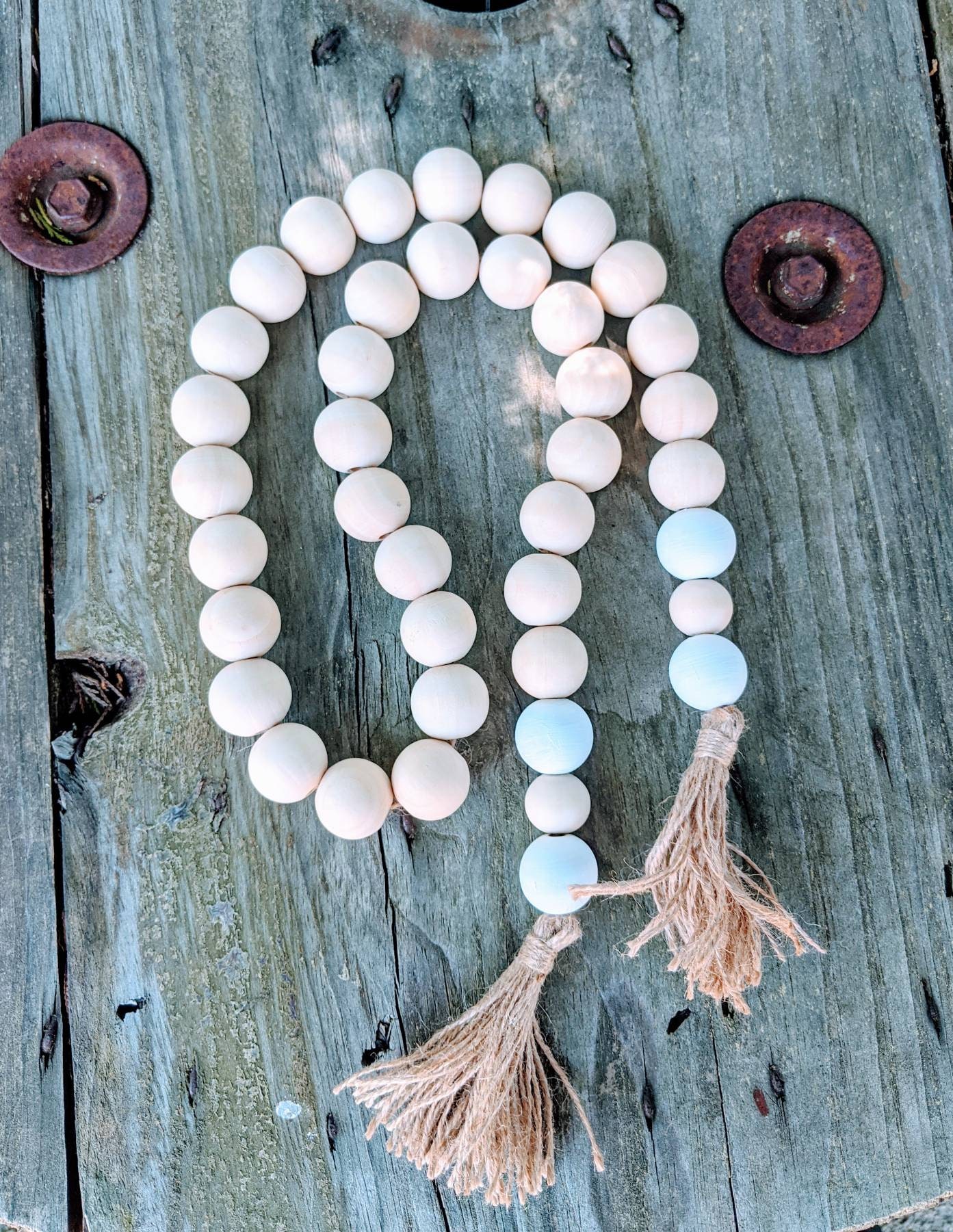 Large Farmhouse Garland Wood Bead Garland Beaded Garland - Etsy