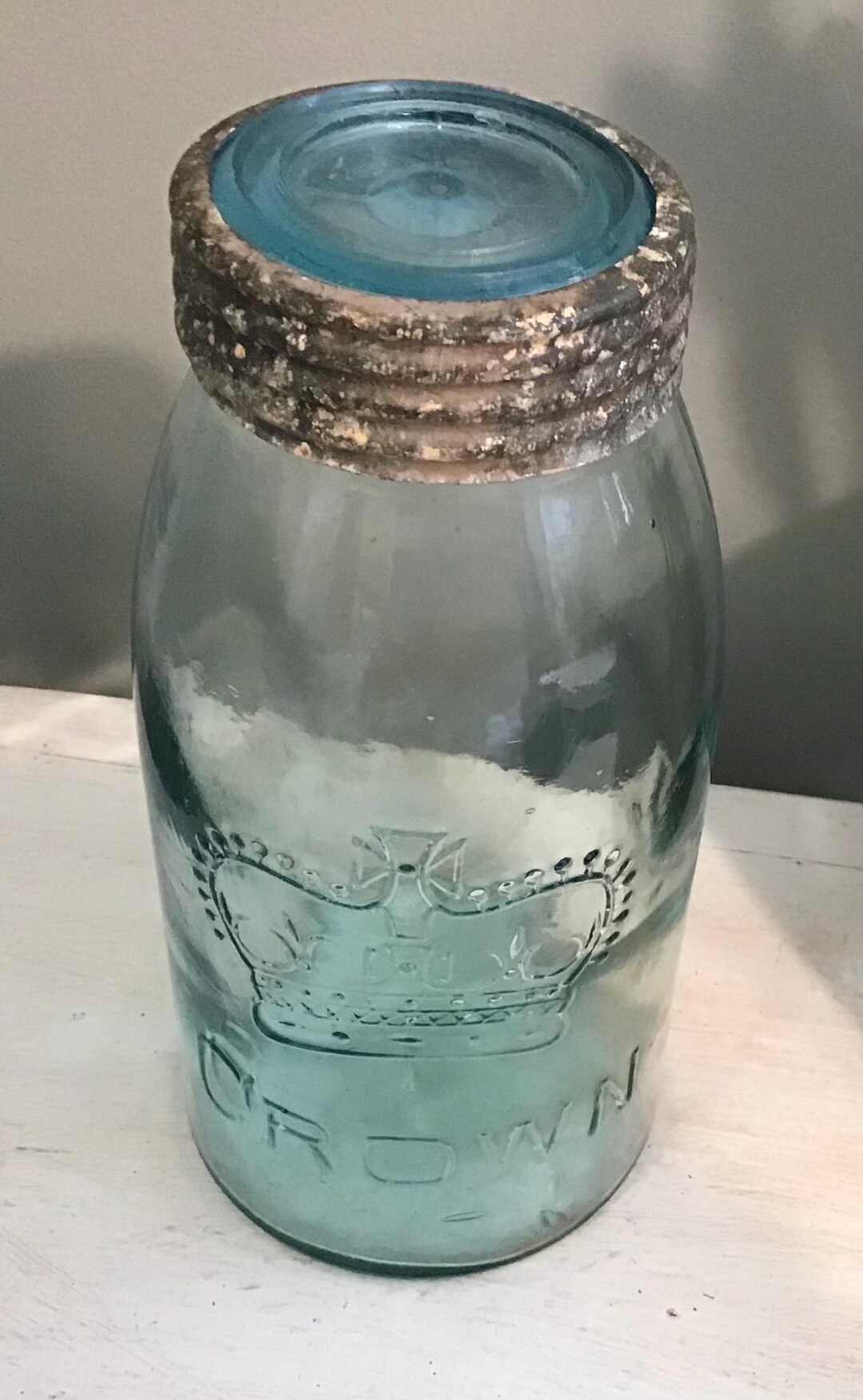 Vintage Crown Half Gallon Blue Green Canning Jar - Etsy