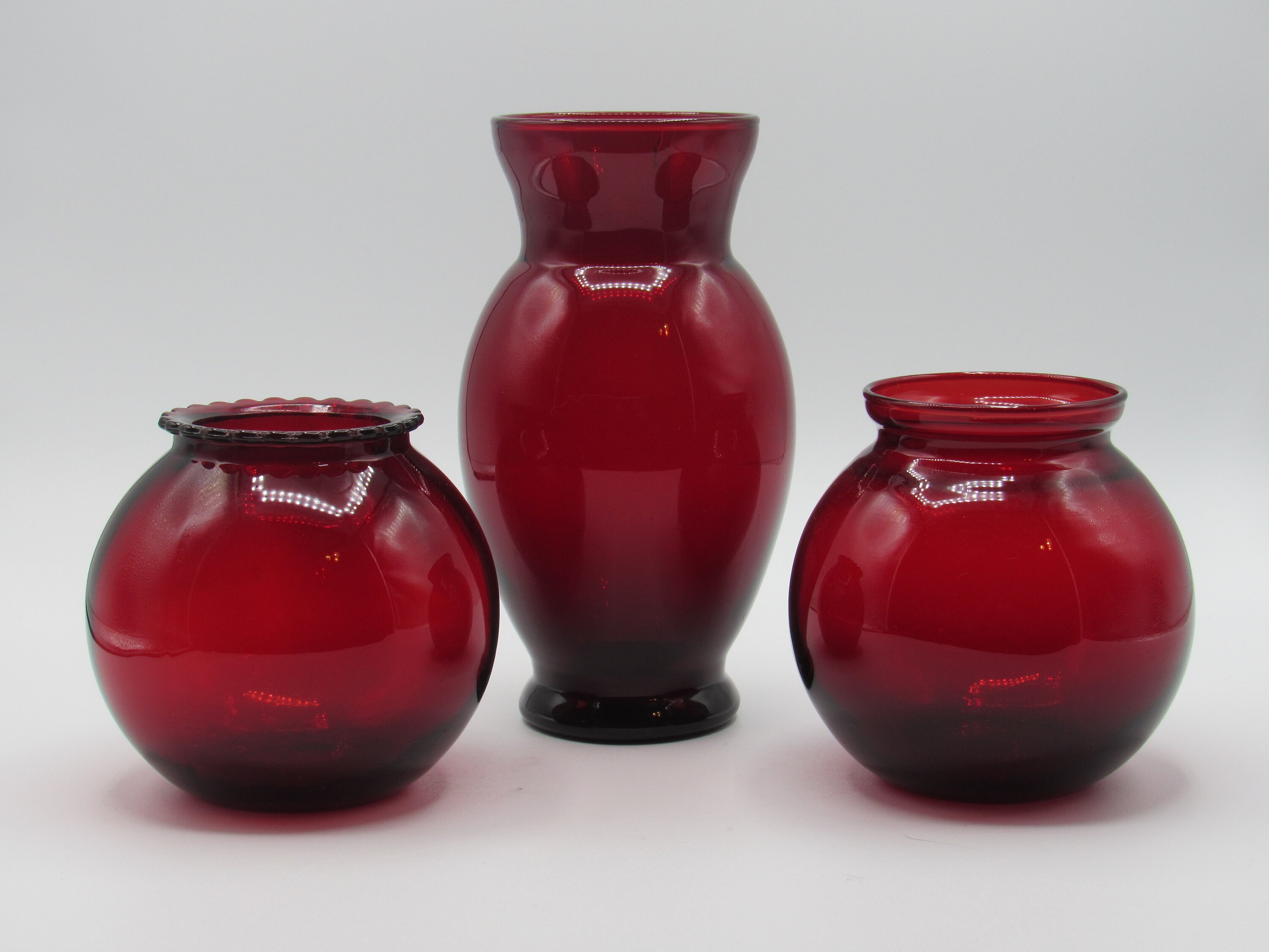 Set of 3 Ruby Red Vases - Etsy