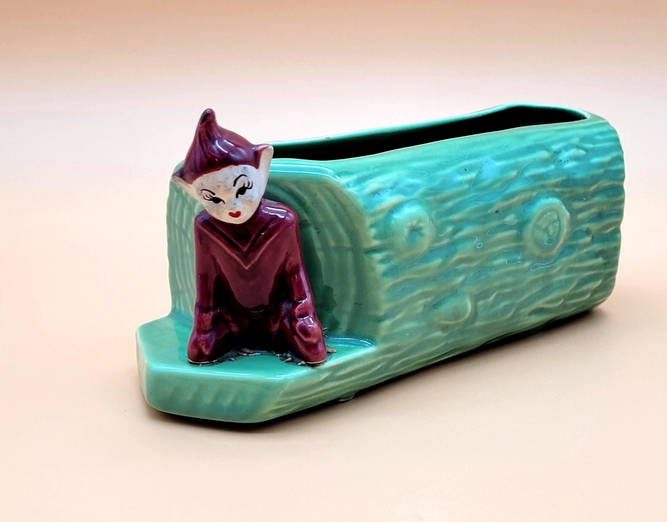 Vintage Treasure Craft Pixie on a Log Planter - Etsy