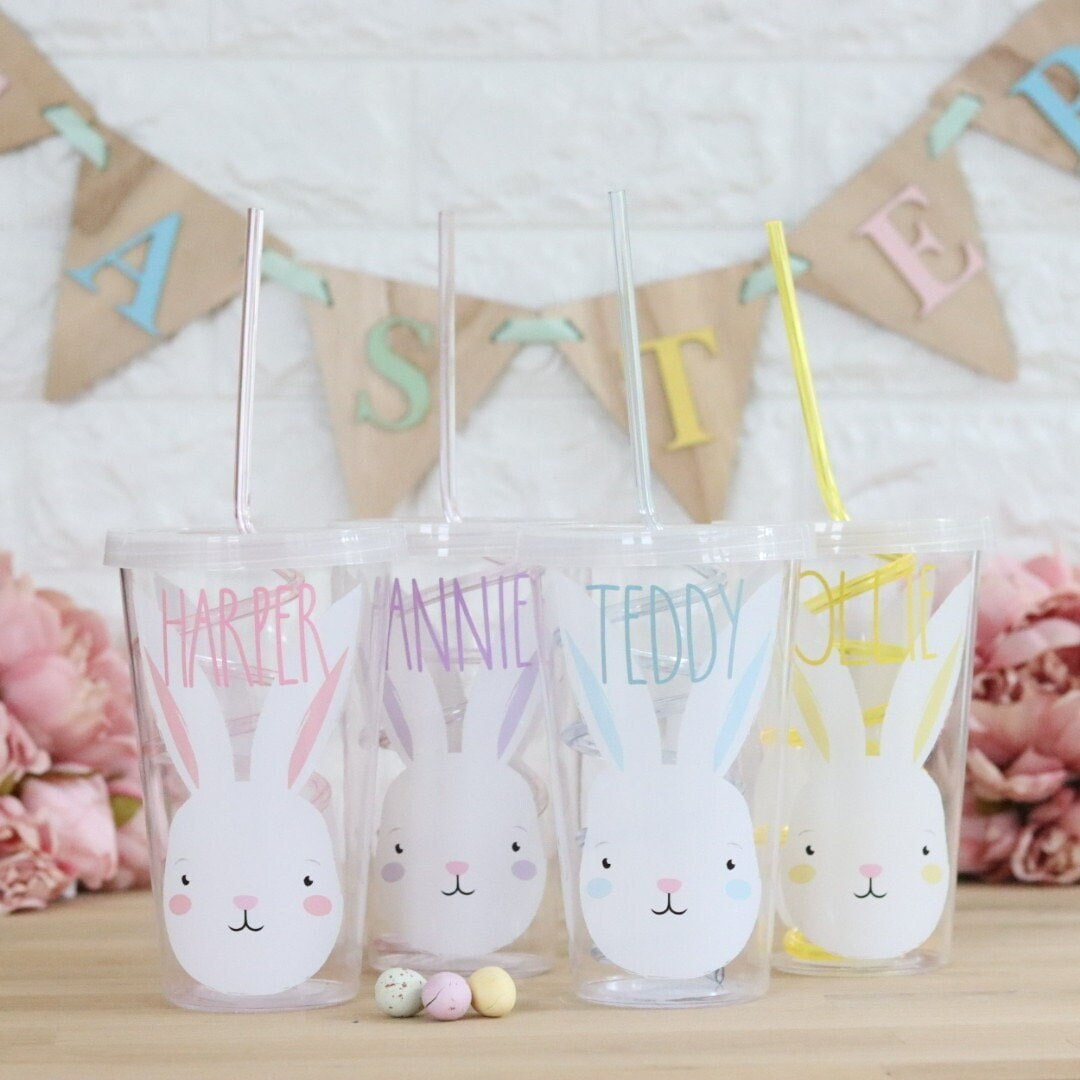 Bunny Cold Cup With Swirly Straw Personalised 4 Pastel Colours Rabbit ...