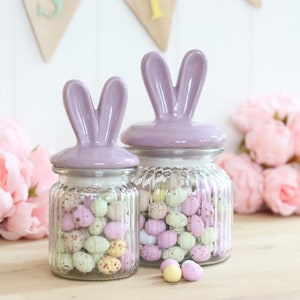 Bunny Ears Glass Jar & Ceramic Lid 250ml 4 Pastel Colours Easter Bunny ...