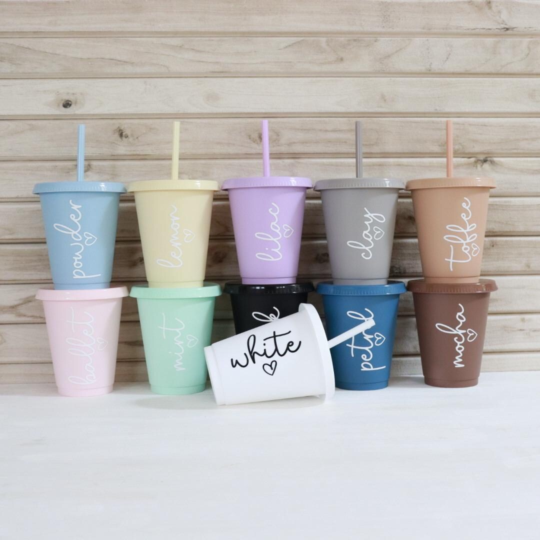 Kids Cold Cup & Straw - Personalised 16oz or 24oz Tumbler - Pastel ...