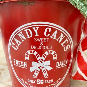 Large Winter Vintage Candy Cane Bucket Centerpiece-christmas ...
