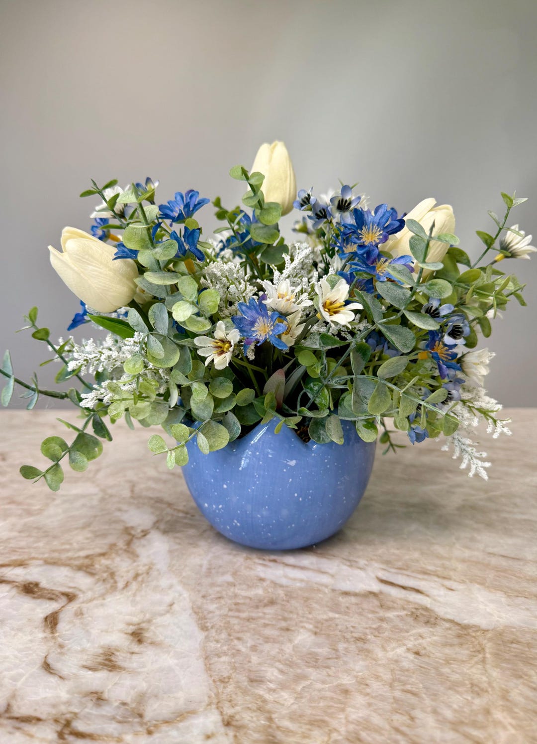 Small Spring Blue Flower Arrangement-spring Centerpiece in Ceramic ...