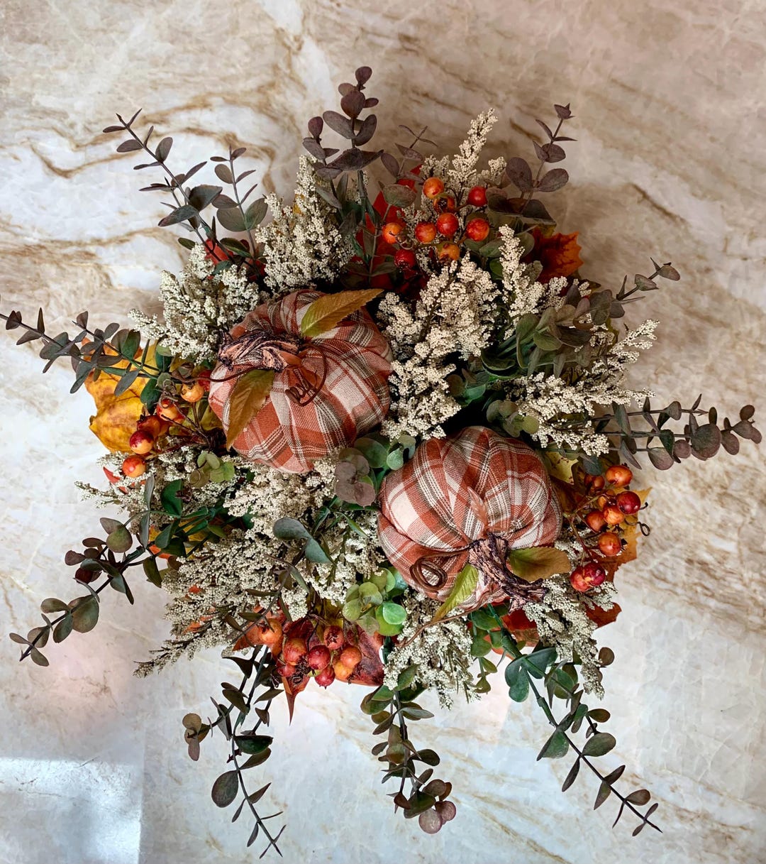Modern Farmhouse Fall Arrangement-rustic Fall Plaid Faux Pumpkins and ...