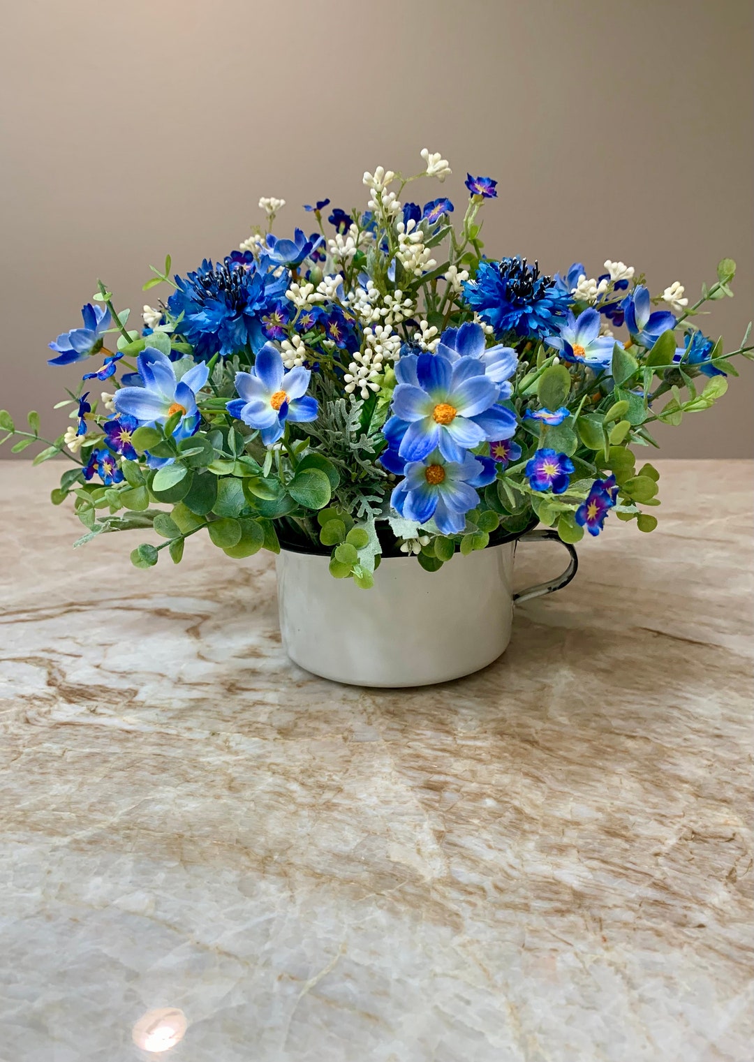 Blue/white Farmhouse Arrangement-baby Cosmos, Cornflower, Blueberry ...