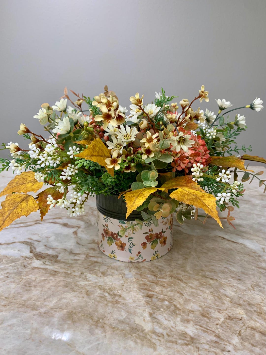 Fall Farmhouse Arrangement-fall Floral Print Pot Arrangement-faux ...