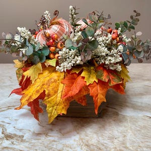 Modern Farmhouse Fall Arrangement-rustic Fall Plaid Faux Pumpkins and ...