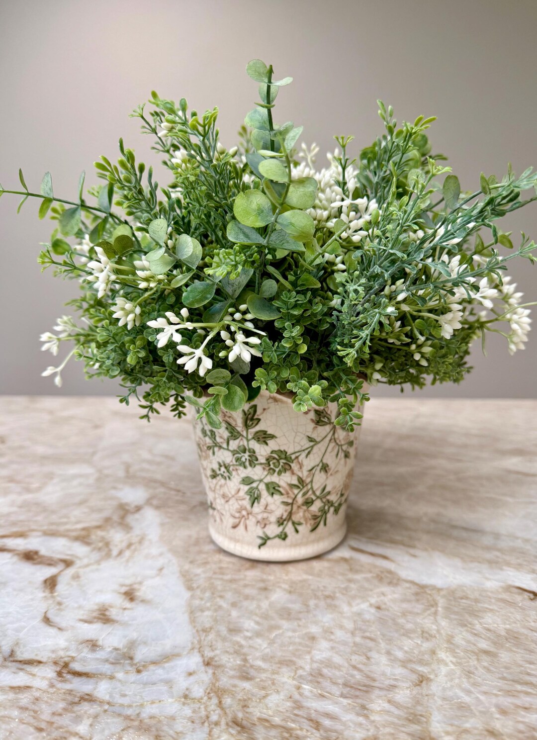 Small Greenery Arrangement in Artisan Ceramic Vintage Looking Pot ...
