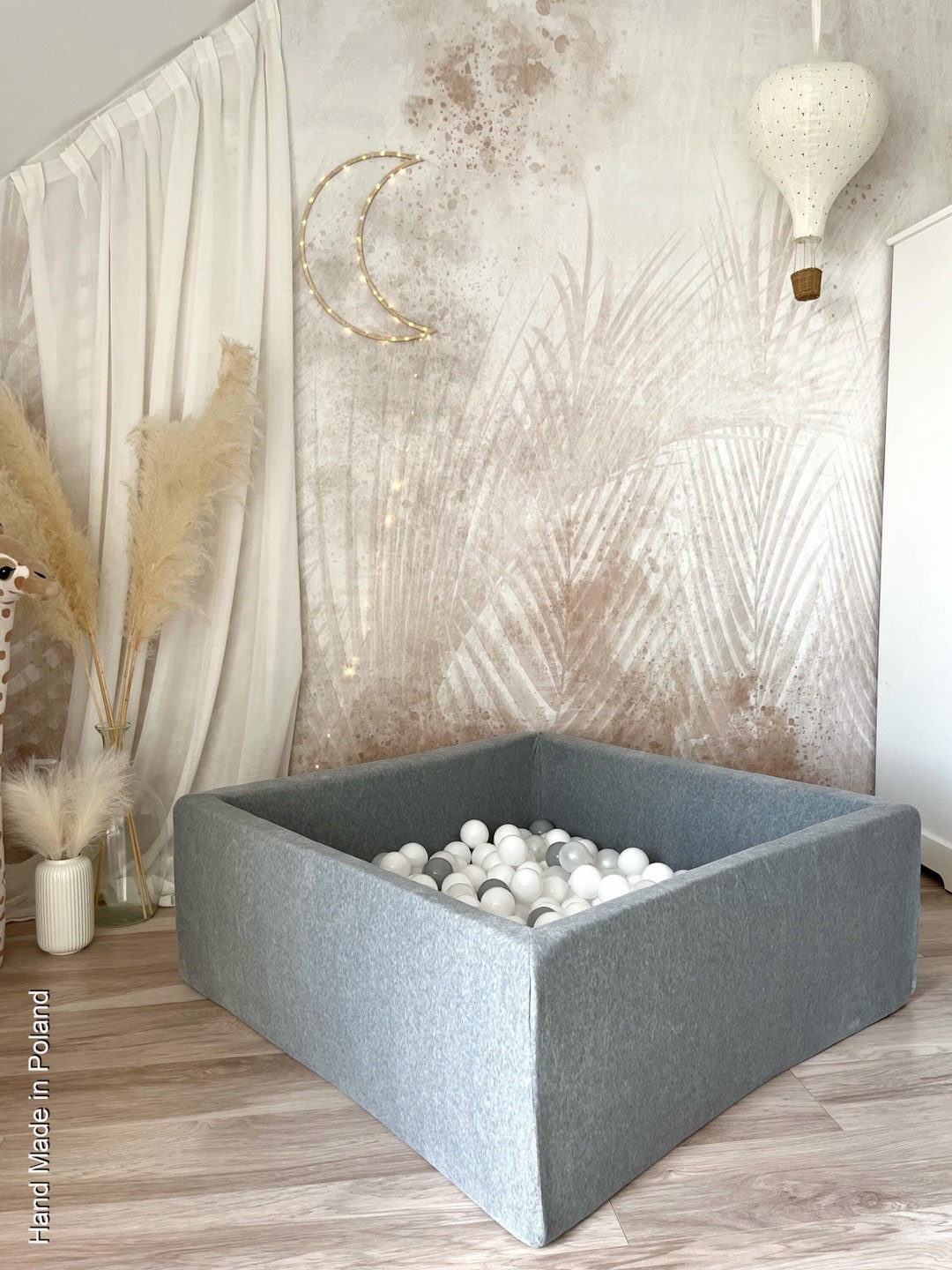 Large Square Ball Pit Velvet Gray + 400 Balls Included - Gray, Pit Ball ...