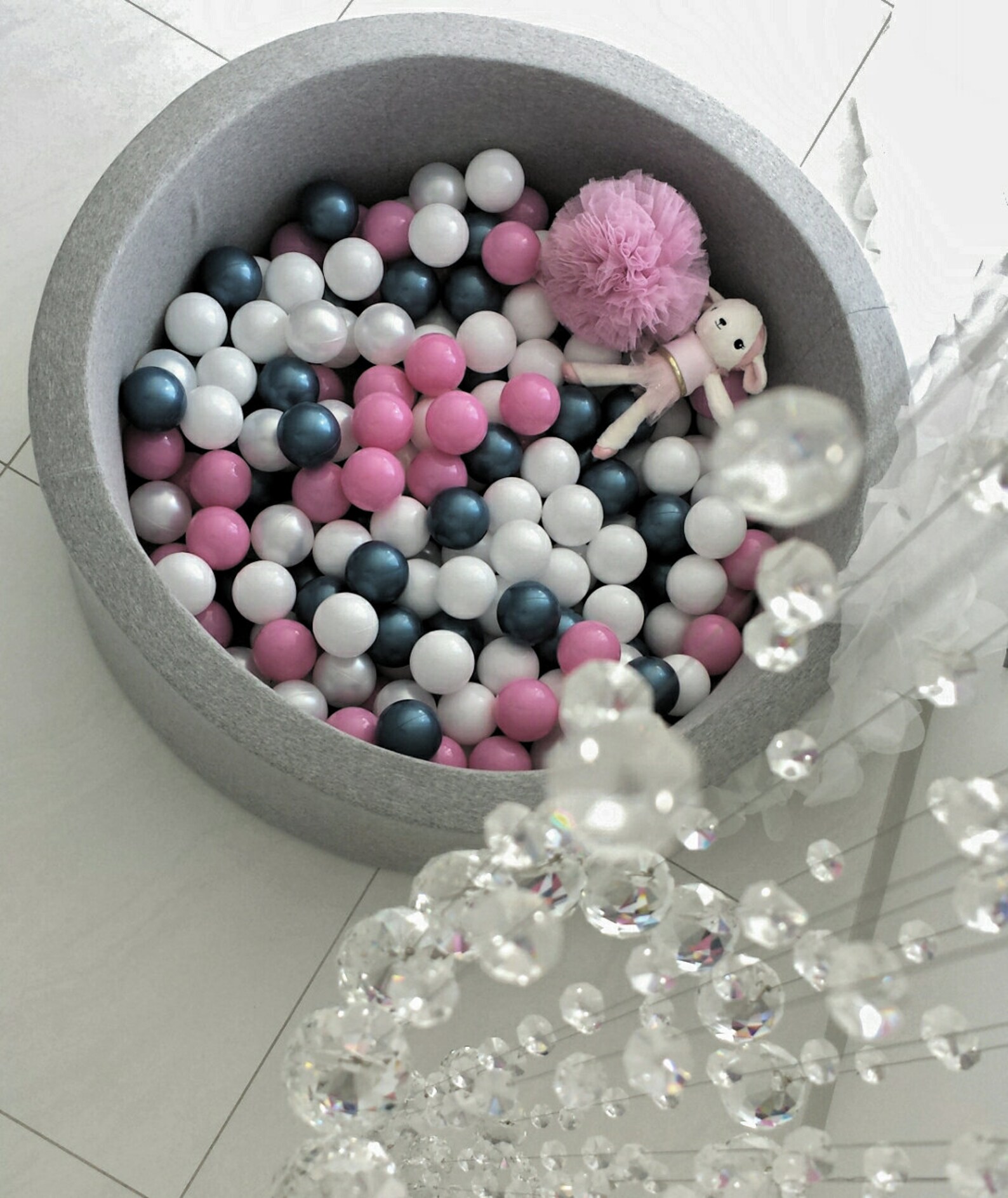 Ball-pit Round Light Grey 90x30cm (+200 Balls) Baby Foam Round Ball Pit ...