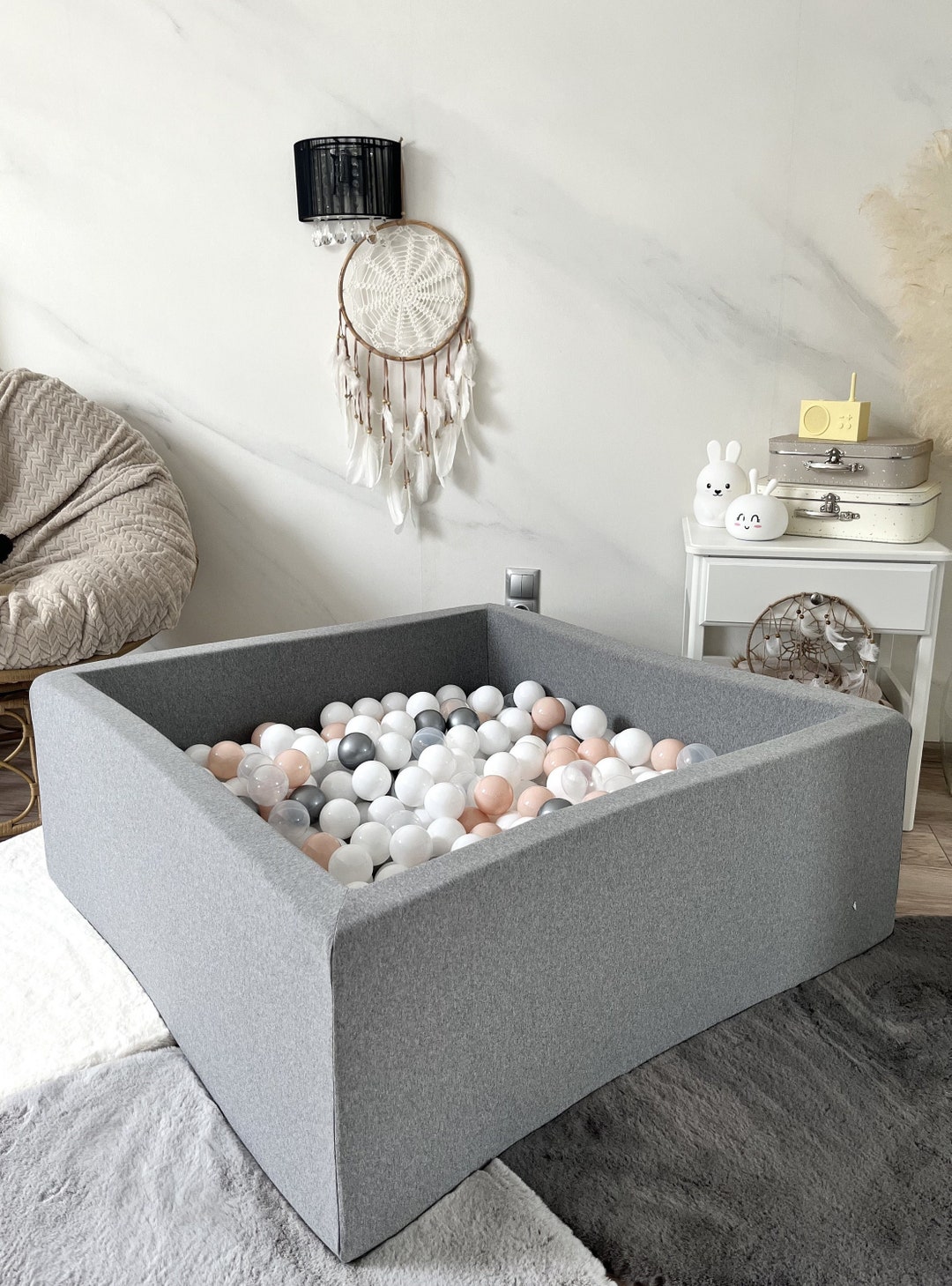 Gray Large Square Ball Pit 400 Balls Included Gray, Pit Ball Kids, Pit ...