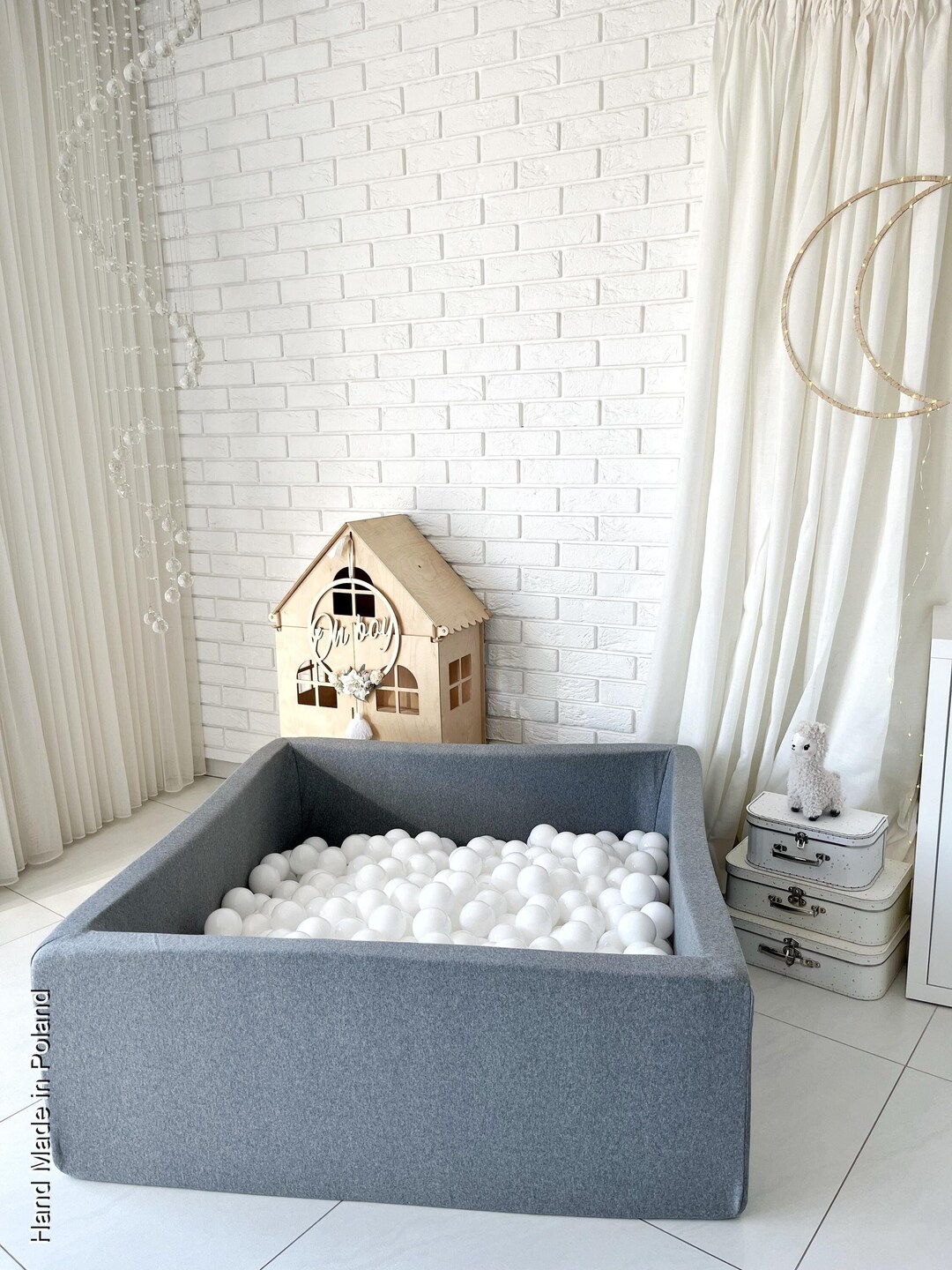 Gray Large Square Ball Pit + 400 Balls Included - Gray, Pit Ball Kids ...