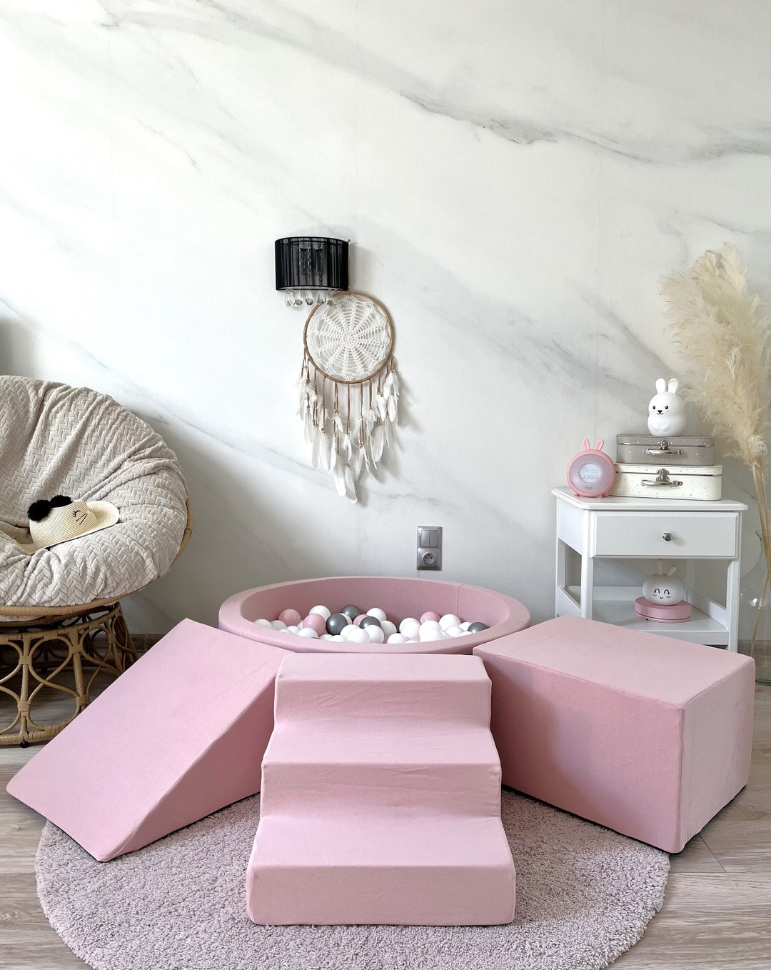 Pink Climbing Foam Play Set With Round Ball Pit 200 Balls Own Color Mix ...